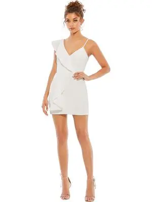 Mac Duggal Asymmetrical Ruffle Mini Cocktail Dress - White