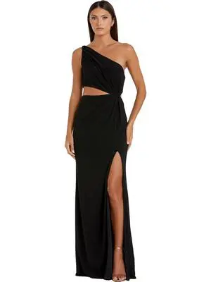 Mac Duggal One-shoulder Jersey Knit Gown With Cutout - Black