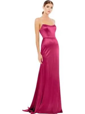 Mac Duggal Charmeuse Rhinestone Strap Trumpet Gown - Pink