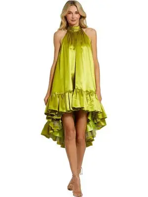 Mac Duggal High Neck Mini Dress With Keyhole - Green
