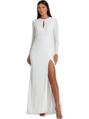 Mac Duggal Jersey Gown With Thigh-high Slit - White