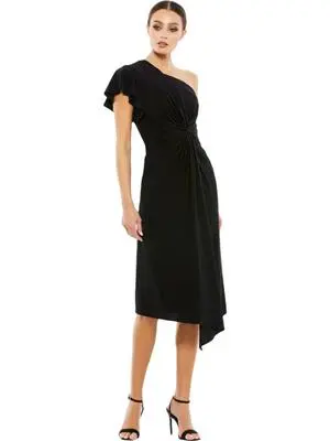 Mac Duggal One-shoulder Midi-length Jersey Dress - Black