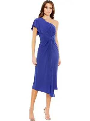 Mac Duggal One-shoulder Midi-length Jersey Dress - Blue