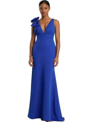 Mac Duggal Sleeveless V-neck Mermaid Gown With Bow Detail - Blue