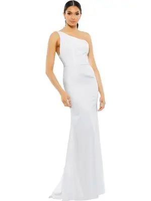 Mac Duggal One-shoulder Crepe Mermaid Gown - White