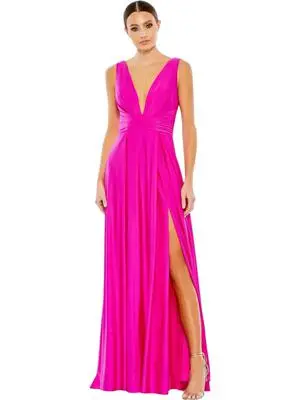 Mac Duggal Jersey Plunge Neck Evening Gown - Pink