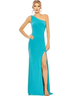 Mac Duggal One-shoulder Jersey Gown - Blue