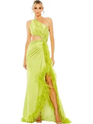 Mac Duggal One-shoulder Feathered Gown - Green