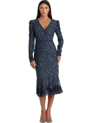 Mac Duggal Embellished Georgette Midi Dress - Navy