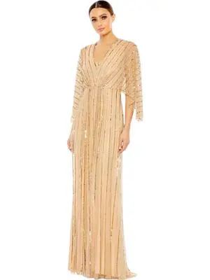 Mac Duggal Sequin Embellished Gown With Kimono Sleeves - Neutral