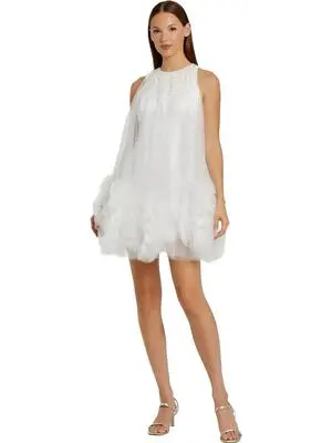 Mac Duggal Sleeveless Embroidered Tulle Mini Dress - White