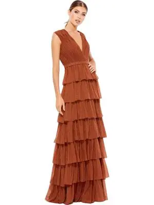 Mac Duggal Ruffled Layered Maxi Dress - Orange