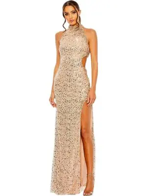 Mac Duggal Sequin Gown With Cut-out Detail - Gold