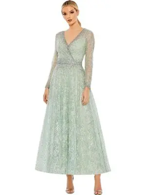 Mac Duggal Embroidered Midi Dress - Green