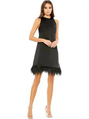 Mac Duggal Sleeveless Feather-trimmed Trapeze Dress - Black
