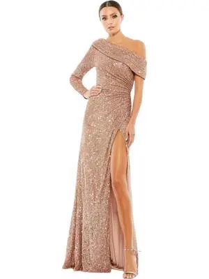 Mac Duggal Sequin Gown With Thigh-high Slit - Pink