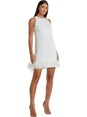 Mac Duggal Sleeveless Feather-trimmed Trapeze Dress - White