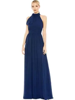 Mac Duggal High Neck Chiffon Gown - Navy