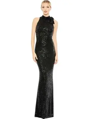 Mac Duggal Sequined Halterneck Gown - Black