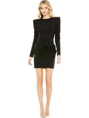 Mac Duggal Long Sleeve Mini Dress With Shoulder Pads - Black