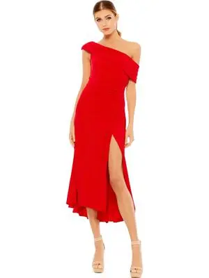 Mac Duggal Ruched Off-the-shoulder Midi Dress - Red