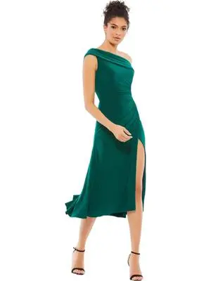 Mac Duggal Ruched Off-the-shoulder Midi Dress - Green