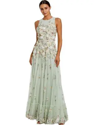 Mac Duggal Embellished High Neck Sleeveless Gown - Sage Multi