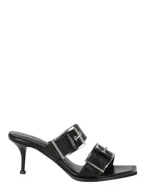 Alexander McQueen Double Buckle Mules - Black/silver