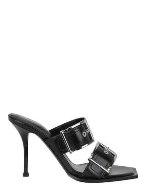 Alexander McQueen Double Buckle Mules - Black/silver