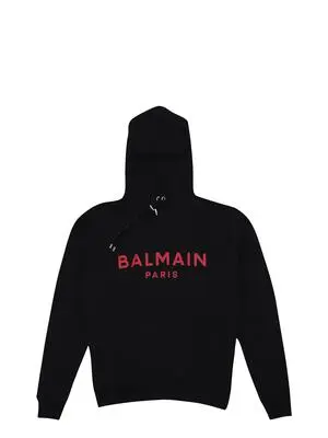 Balmain Logo Printed Hoodie - Black