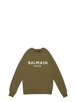Balmain Logo Print Crewneck Sweatshirt - Tan