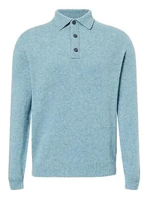Sunspel Long-sleeved Knitted Wool Polo Shirt - Steel Green1