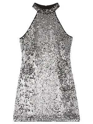 The Kooples Sleeveless Sequin-embellished Woven Mini Dress - Silver