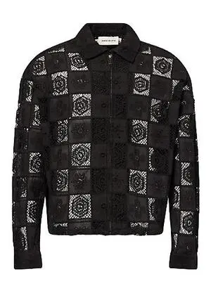 HONOR THE GIFT Crochet Patchwork Zip-up Cotton Jacket - Black