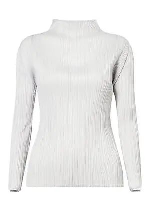 Issey Miyake Basics High-neck Plisse Knitted Top - Light Grey