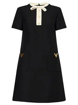 Valentino Garavani Bow-embellished Wool And Silk Mini Dress - Nero Betulla