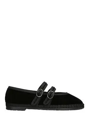 FLABELUS Claire Velvet Mary Jane Flats - Blk/other