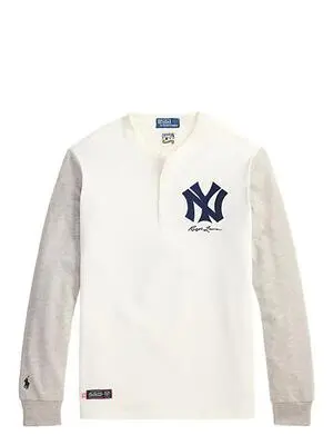 Polo Ralph Lauren Yankees Branded Cotton-jersey Henley Shirt - Deckwash White/heathr