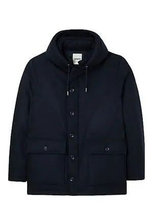 Sandro Hooded Drawstring-waist Wool And Cashmere-blend Parka - Navy Blue