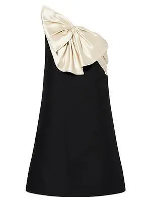 Valentino Garavani Bow Asymmetric Wool And Silk Mini Dress - Nero Pale Champagne
