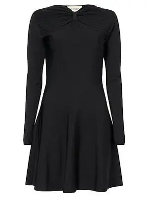 Valentino Garavani Long-sleeved Knitted Mini Dress - Nero