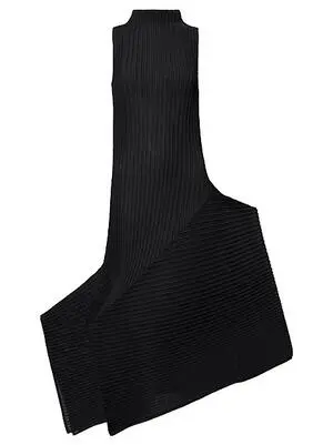 Issey Miyake Fold Pleats Sleeveless Knitted Maxi Dress - Black