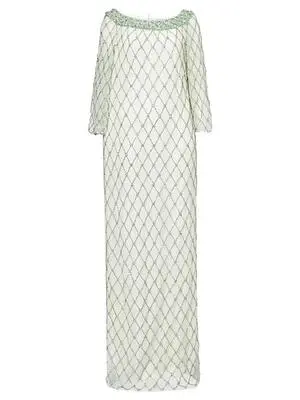 Huishan Zhang Melody Embellished Woven Gown - Mint