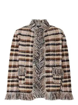 Etro Fringed Checked Tweed Jacket - Brown