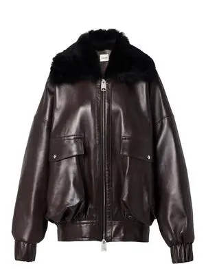 Khaite Daemon Oversized Shearling-trimmed Leather Jacket - Brown