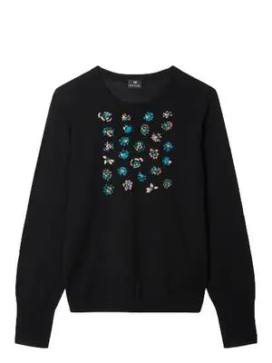 Paul Smith Merino Wool Floral Embroidered Sweater - Black