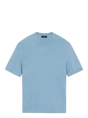Theory Damian Textured Knit Short-Sleeve Sweater Rainstorm