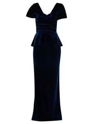 Chiara Boni La Petite Robe Vesina Peplum Velvet Column Gown - Blu Notte