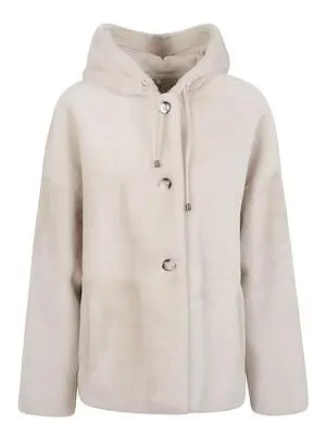 ENES Fur Hooded Jacket - White