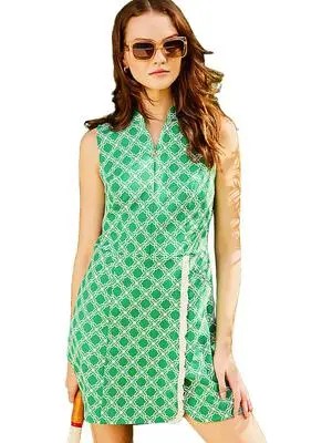 Lilly Pulitzer® Upf 50+ Luxletic Catarina Ruffle Dress - Bamboo Green Boo Green Open Butterfly Pattern